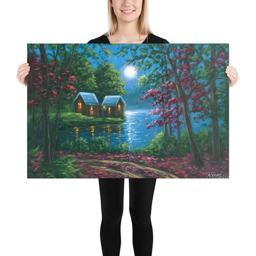 The Moonlight Lake Large Wall Art Poster | Niraj Pradhan Studios