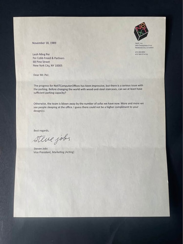 Steve Jobs Signed 1989 NExt Inc, Office Letter | My Own Museum