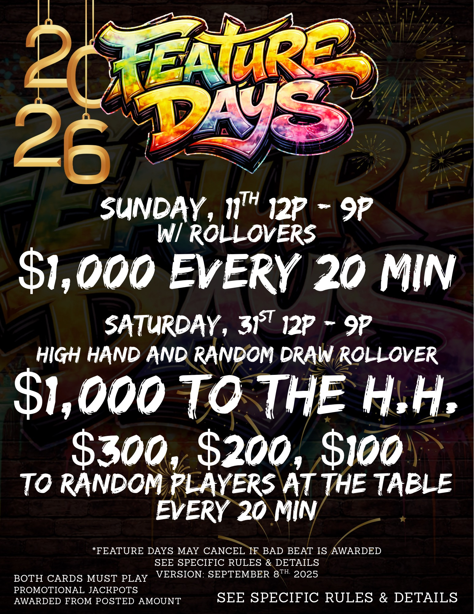 Feature Days - $1,000 every 20 mins | Win! Derby