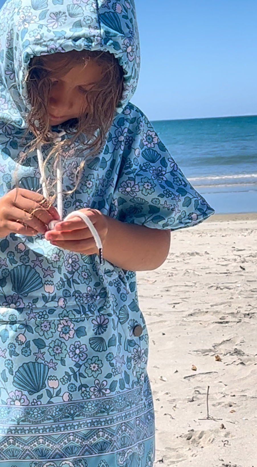 childrens poncho aqua seashells | Flock Beach Stuff