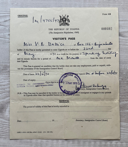 Uganda 1970-1971 (during Idi Amin rule) visitor’s pass +RARE+ ...