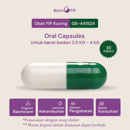 FIP Oral Capsules, 30 Days Treatment, Cats 2.5 ~ 4kg | Basmi FIP Indonesia