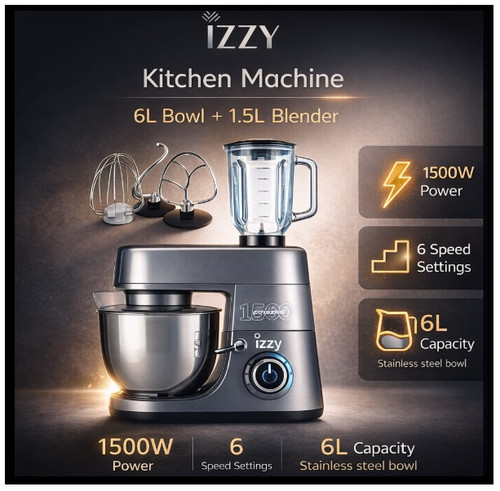 IZZY Kitchen Machine Mixer PRO 1500 with Blender 6Litres 1500W "223324 ...