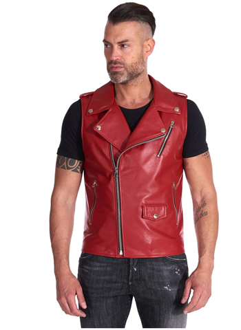 Luis Leather Red Biker Sleeveless Motorcycle Leather Jacket | Luis ...