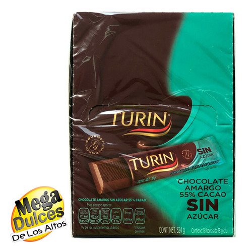 CHOCOLATE SIN AZÚCAR 18 GR. TURIN | MegaDulces