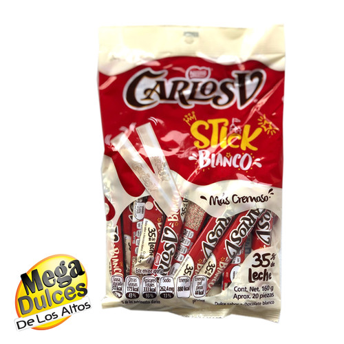 CHOCOLATE CARLOS V BARRA STICK BLANCO | MegaDulces