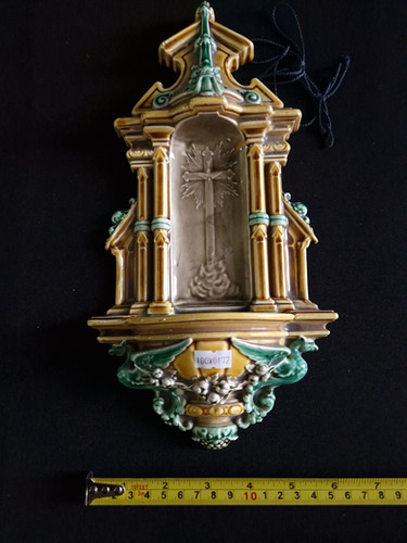Antique French HB Choisy Le Roi Majolica Holy Water Font - Gothic ...