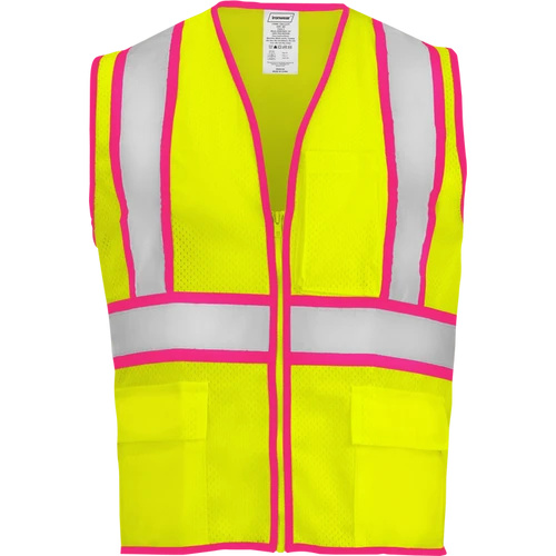 1284-Z-T - ANSI Class 2 Safety Vest with Zipper and Pink Binding | Guru ...