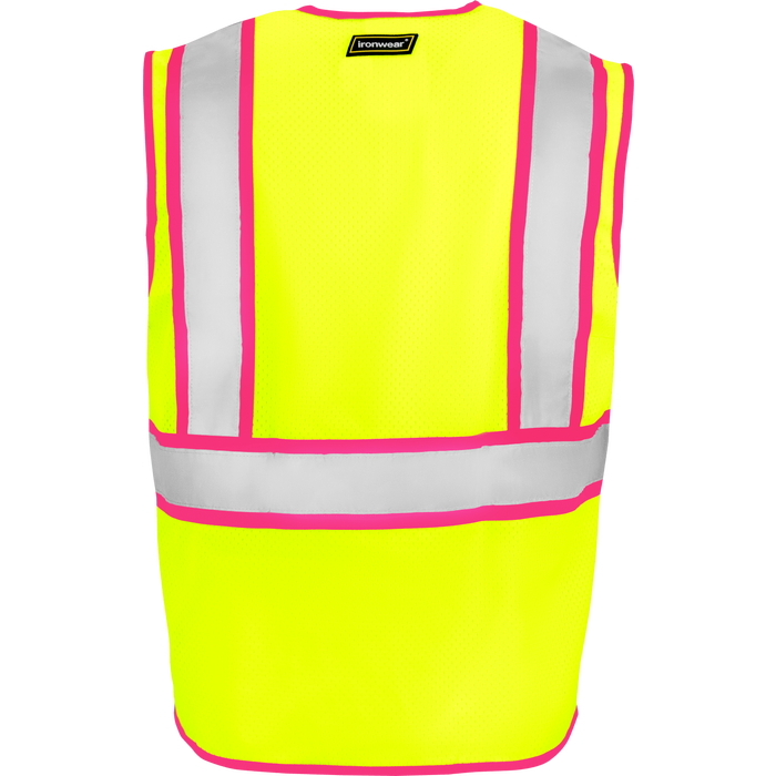 1284-Z-T - ANSI Class 2 Safety Vest with Zipper and Pink Binding | Guru ...