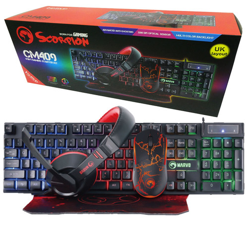 Marvo Scorpion CM409-UK 4-in-1 Gaming Bundle, Keyboard, Headset, Mouse | Scorpion Computers