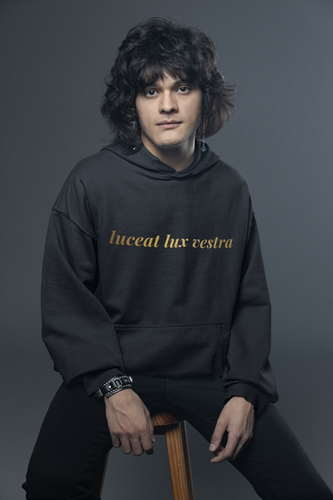 Luceat Lux Vestra Gold Foil Premium Hoodie // Astrix Merch
