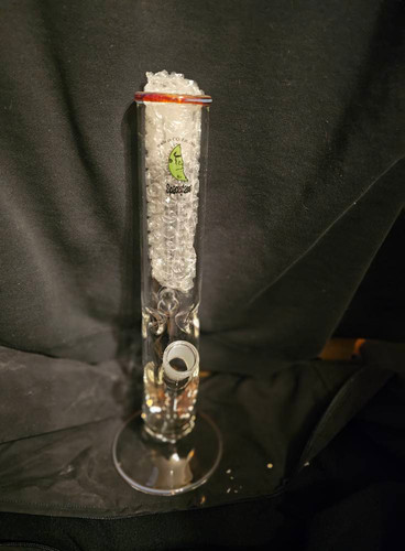 Red Rimmed Cylindrical Water Pipe W/ Ice Catch | Pipes N Stuff