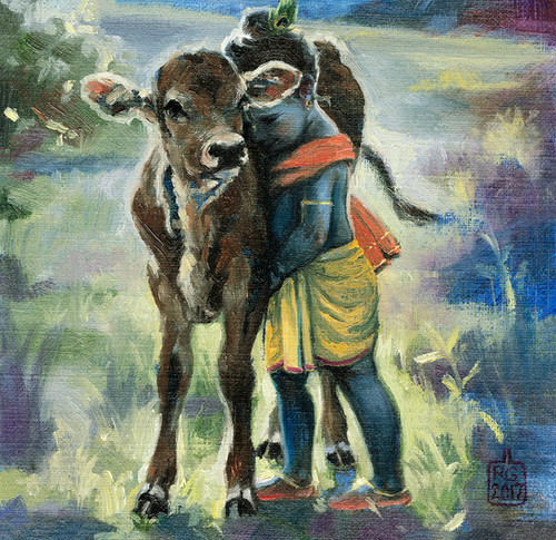 Krishna hugging his calf | website