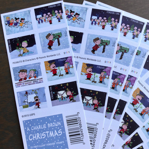 USPS Charlie Brown Xmas Pane of 20 Forever Postage Stamps ...