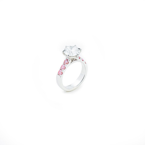 18ct White Gold 3.63 Carat Lab Grown Diamond Ring with Pink Shoulder ...