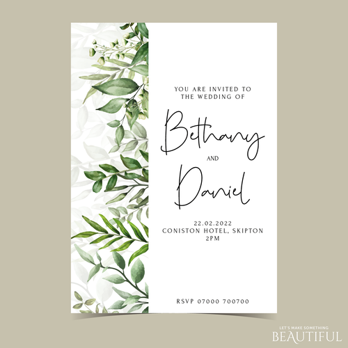 Watercolour Leaves Wedding Invitation | Let's Make Something Beautiful