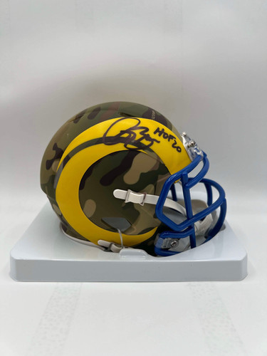 Isaac Bruce Autographed Rams Camo W/ HOF 20 Inscription Mini Helmet ...