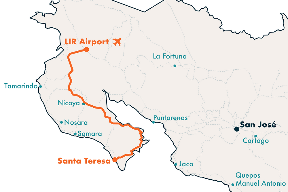How to get to LIR Airport or Liberia from Santa Teresa, Costa Rica?