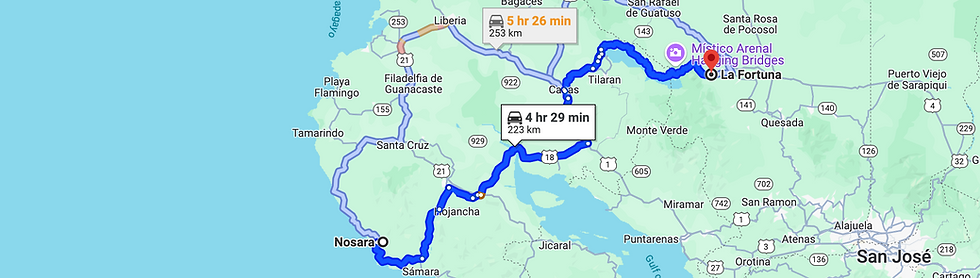 How to get to La Fortuna or Arenal Volcano from Nosara Costa Rica?
