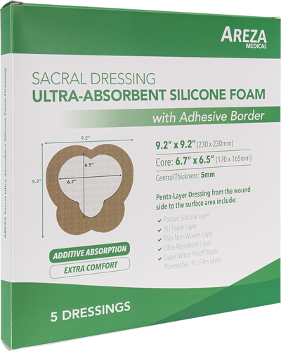 Sacral Ultra-Absorbent Silicone Foam Dressing w/ Adhesive Border 9" X 9 ...