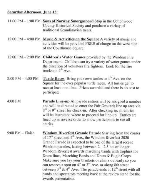 Schedule | HOME | Windom Riverfest | Windom, MN | Community Event | Parade