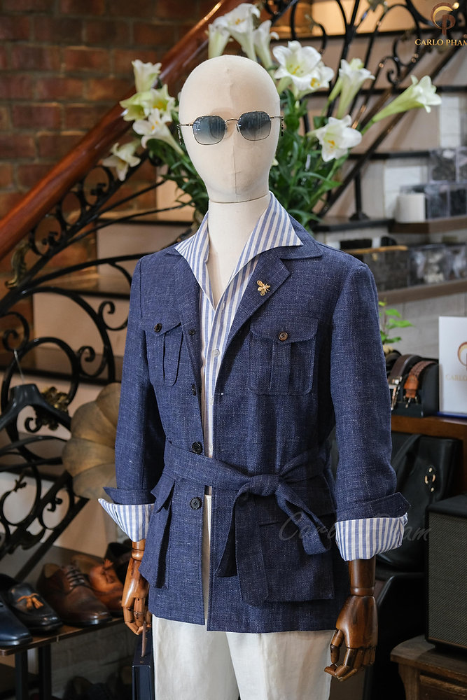 Wool-Linen Safari Jacket In Drago Fabric by Carlo Pham tailoring service