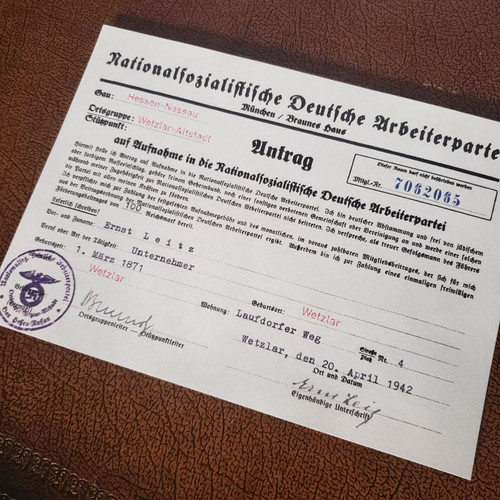 NSDAP Membership Application | Krause Papierwerke