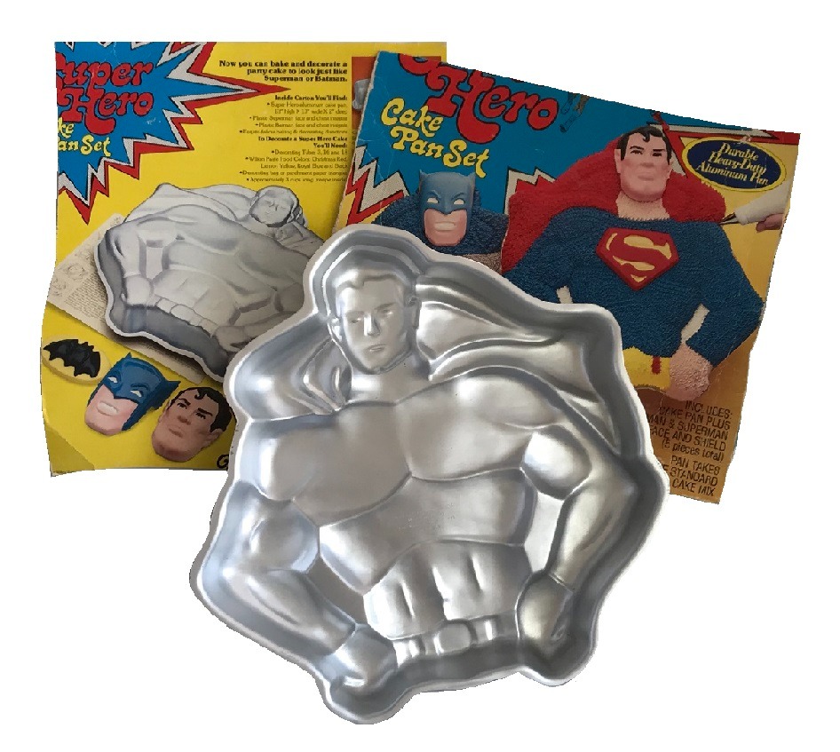 Vintage Wilton Super Heroes Cake Pan Superman and Batman 1977 DC Comics ...