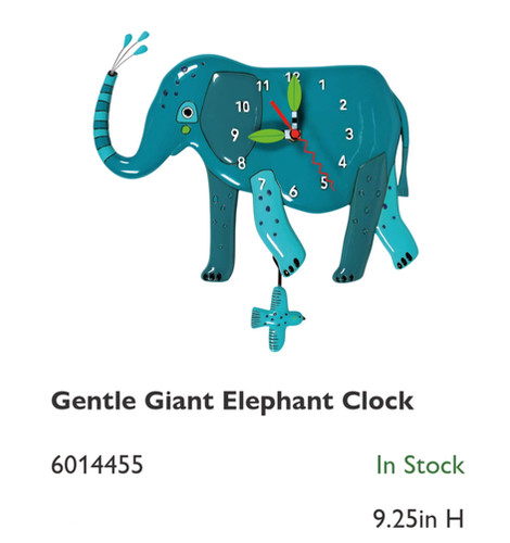 Gentle giant elephant clock by Allen Design | Phil's Clocks