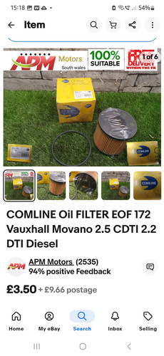 COMLINE Oil FILTER EOF 172 Vauxhall Movano 2.5 CDTI 2.2 DTI Diesel ...