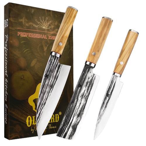 Hand Forged Kitchen Knife Set of 3 | Chef's Knife, Paring & Clever ...