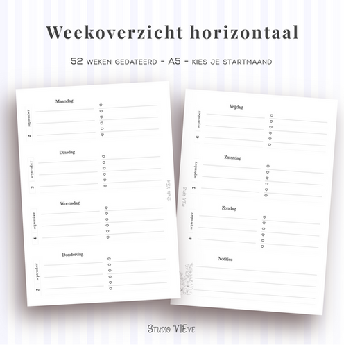 Weekoverzicht horizontaal A5 - gedateerd | Mijn PerfectePlanner