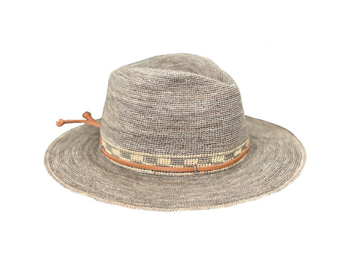 BARAH 7 - TAUPE straw hat with a Beige Checker Band | Madagascar hats