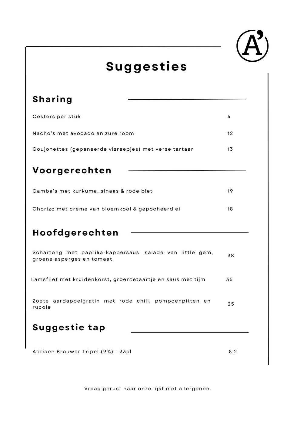 Suggesties & Menu's | Restaurant Attitude