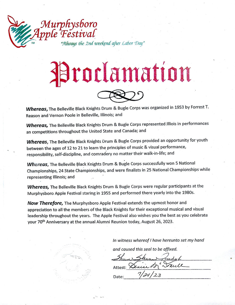 70th Anniversary Proclamations | Black Knights