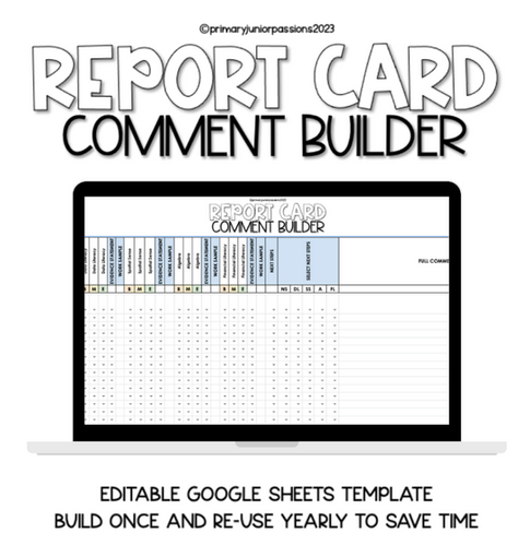 EDITABLE Report Card Comment Builder TEMPLATE | Build Once - RE-USE ...