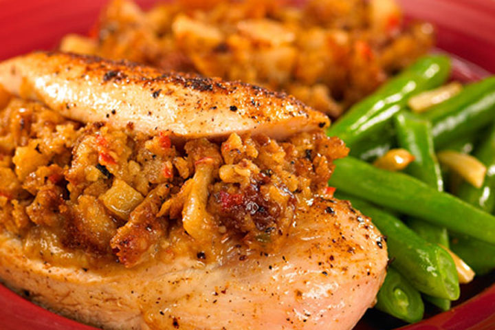 Glazed and Spiced Matzo Stuffed Chicken Breasts