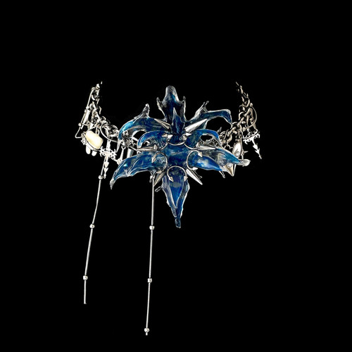 Blue Cattleya 3D flower cyber sigilism style necklace | 666999acc