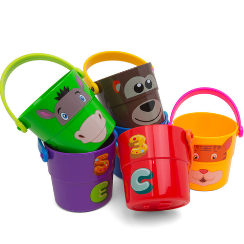 Toddler Bath Stacking Bucket Cups Multi Color With Numbers, ABC ...