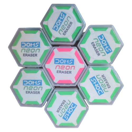 DOMS Neon Hexagon Erasers (Set of 10) | Staplus