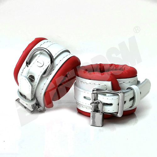 Bondage wrist and ankle cuffs - extra padded leather locking hand feet ...