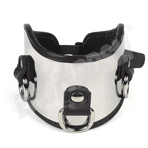 Bondage restraint posture collar w stainless steel plate | BONBDSM