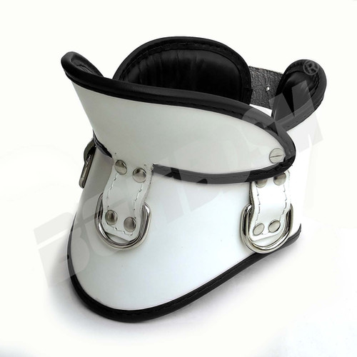 Bondage restraint strict white leather posture collar with 3 strong D ...