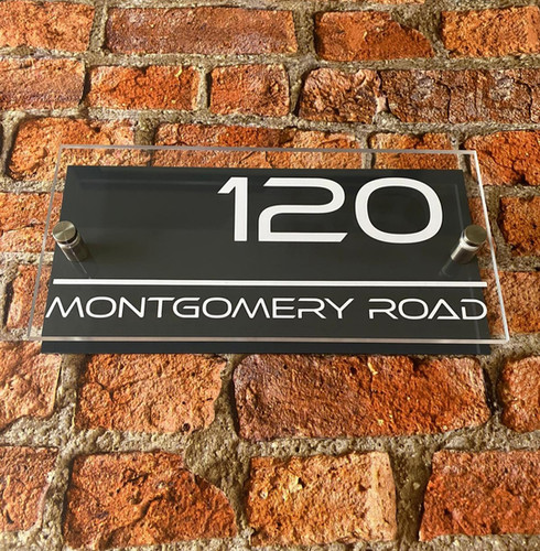 Dark Grey backplate with futuristic style font and number | House Signs ...