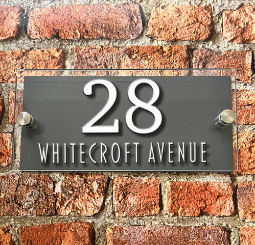 Dark Grey backplate with modern text | House Signs Direct