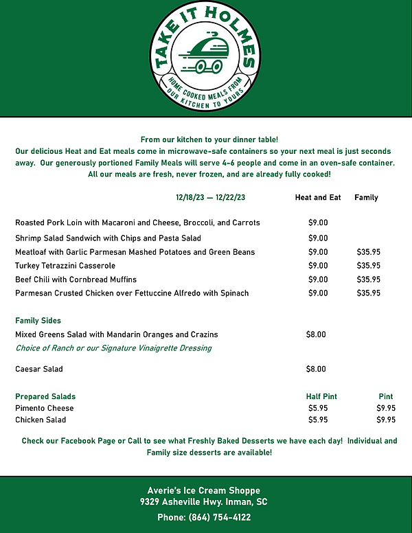 Menu | Take It Holmes