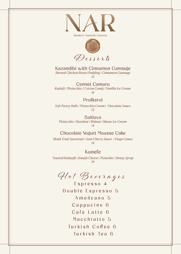 Menu | Nar Restaurant, NYC