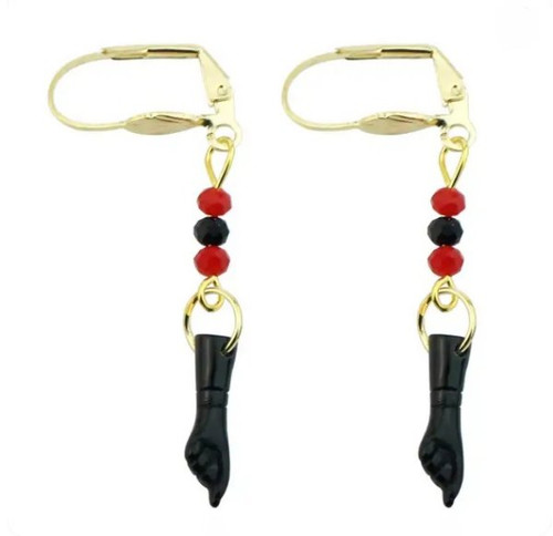Gold Plated Hand Azabache Earring | PR Souvenirs