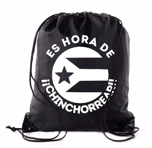 Puerto Rico Flag & Es Hora De Chinchorrear Drawstring Bag | PR Souvenirs