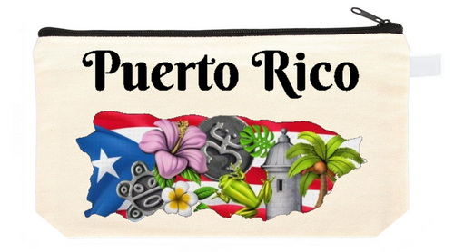 Puerto Rico Flag & Island Canvas Cosmetic Bags | PR Souvenirs